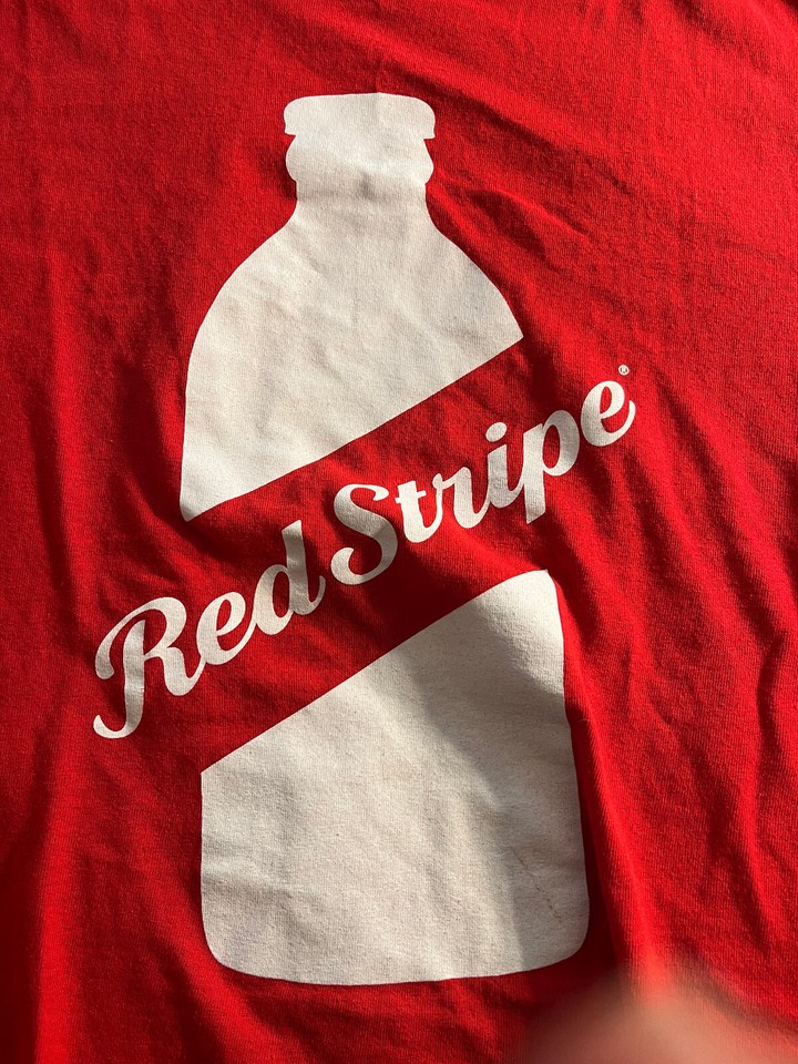 Red Stripe Beer Jamaica Ladies Large white on red great shape Alcohol ...