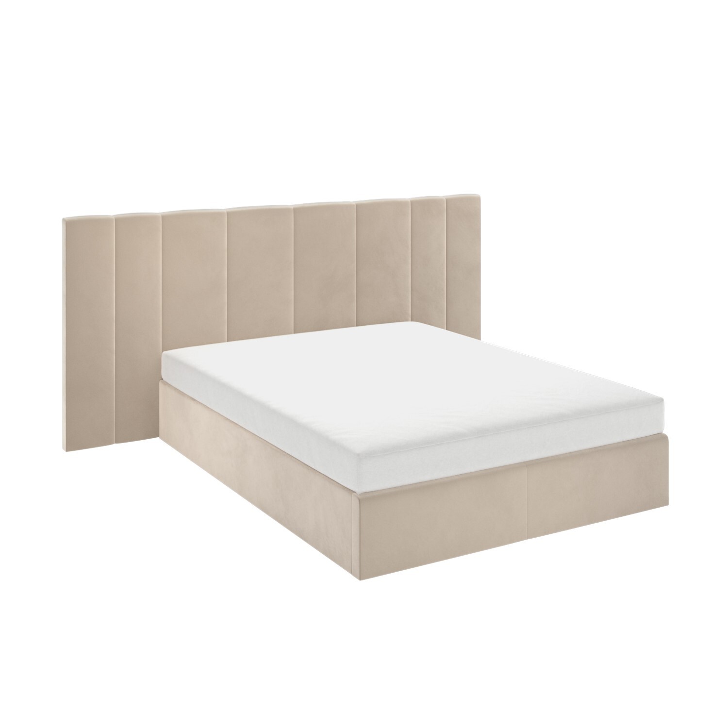 Beige Velvet Double Ottoman Bed with Wide Headboard - Iman IMN001D ...