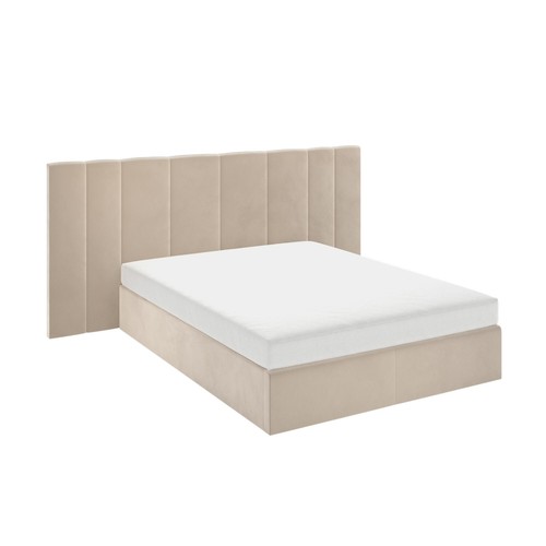 Beige Velvet Double Ottoman Bed with Wide Headboard - Iman IMN001D ...