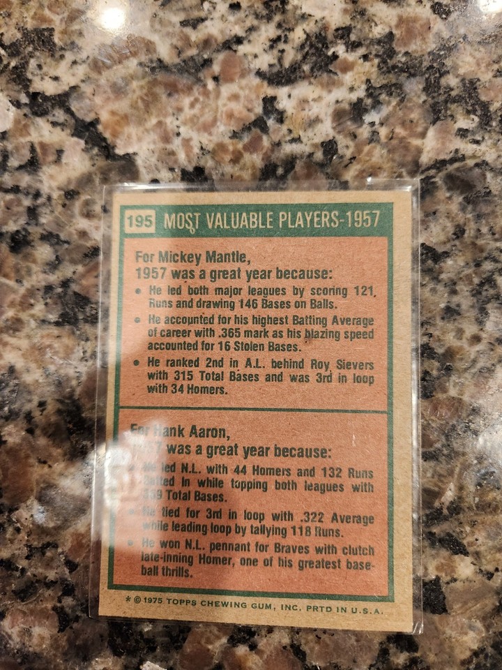1975 Topps MLB Baseball Ungraded Mickey Mantle Hank Aaron MVP Single ...