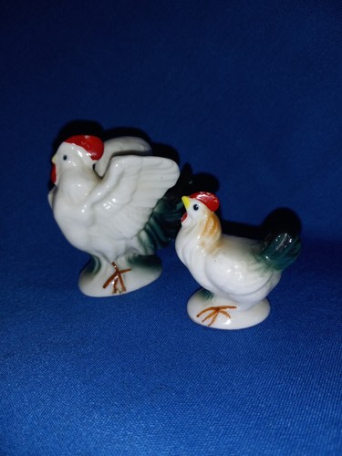 Vintage 2" Porcelain Chickens, Hen & Rooster, Very nice details | eBay