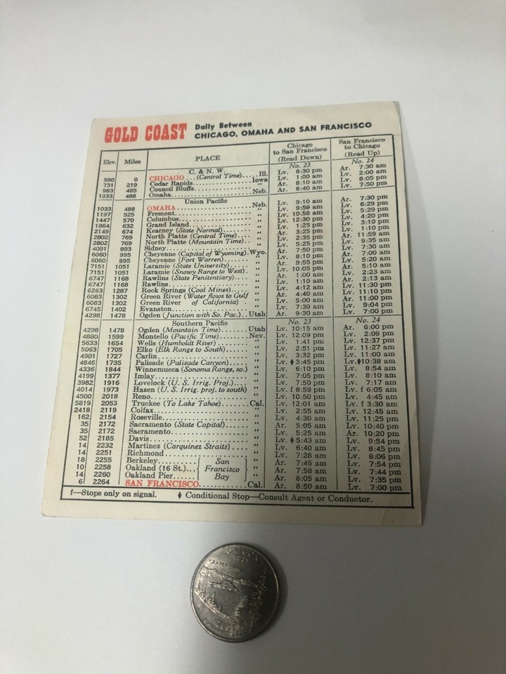 C&NW , UP RR , SPRR "GOLD COAST" STREAMLINER pocket timetable 1948 | eBay