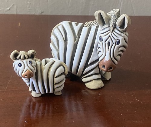 Vintage Artist Pair Ceramic Raku Zebra Hand Painted Figure Statue Decor ...