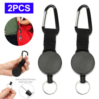 2x Heavy-Duty Retractable Key Chain Pull Key Ring Recoil Badge Holder ...