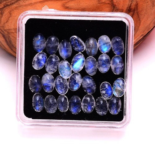 28 Pcs Natural Blue Fire Moonstone 6mm 4mm Oval Cabochon Untreated ...