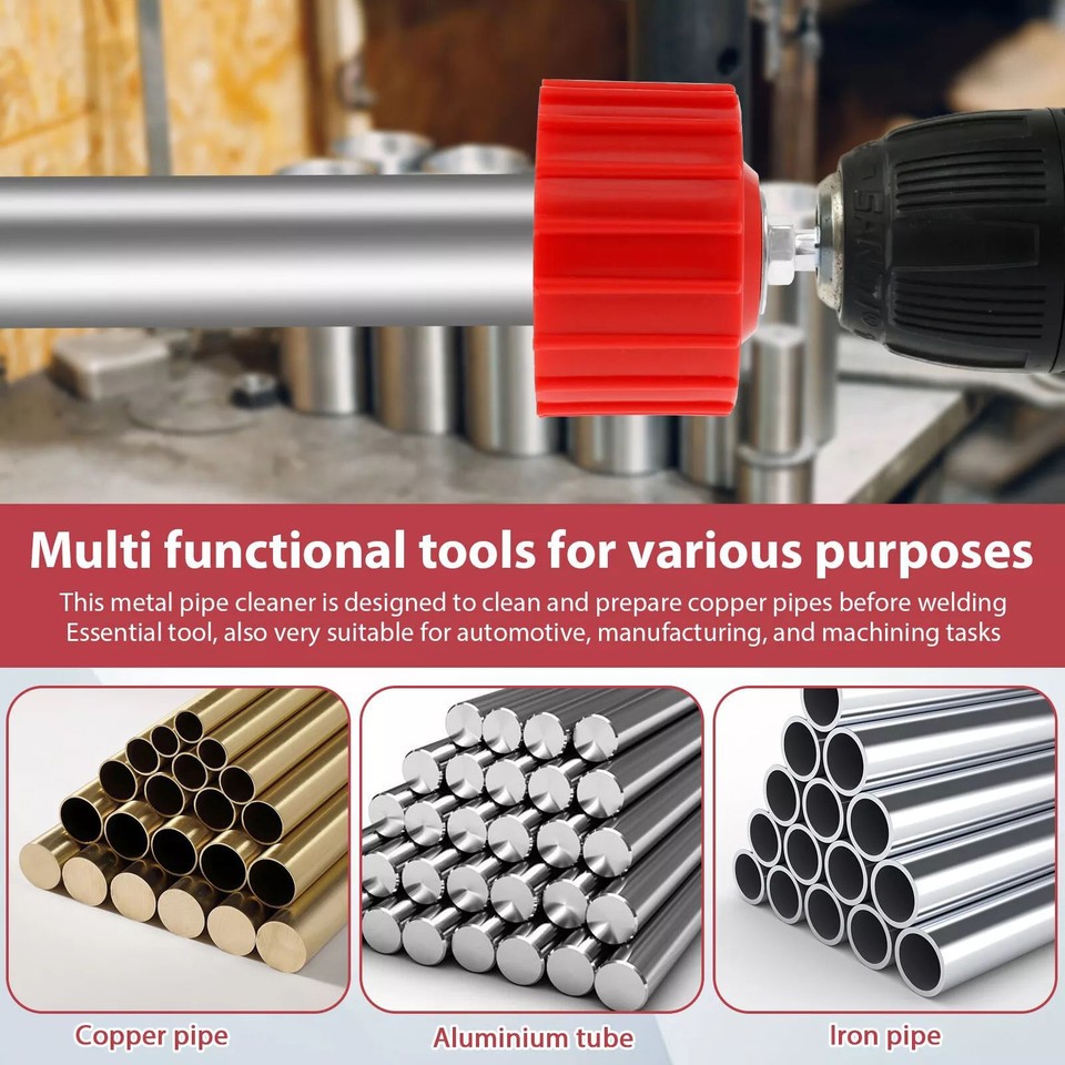 3pcs Red Metal Pipe Cleaner Tube Pipe Cleaning Brush for Power Drill ...