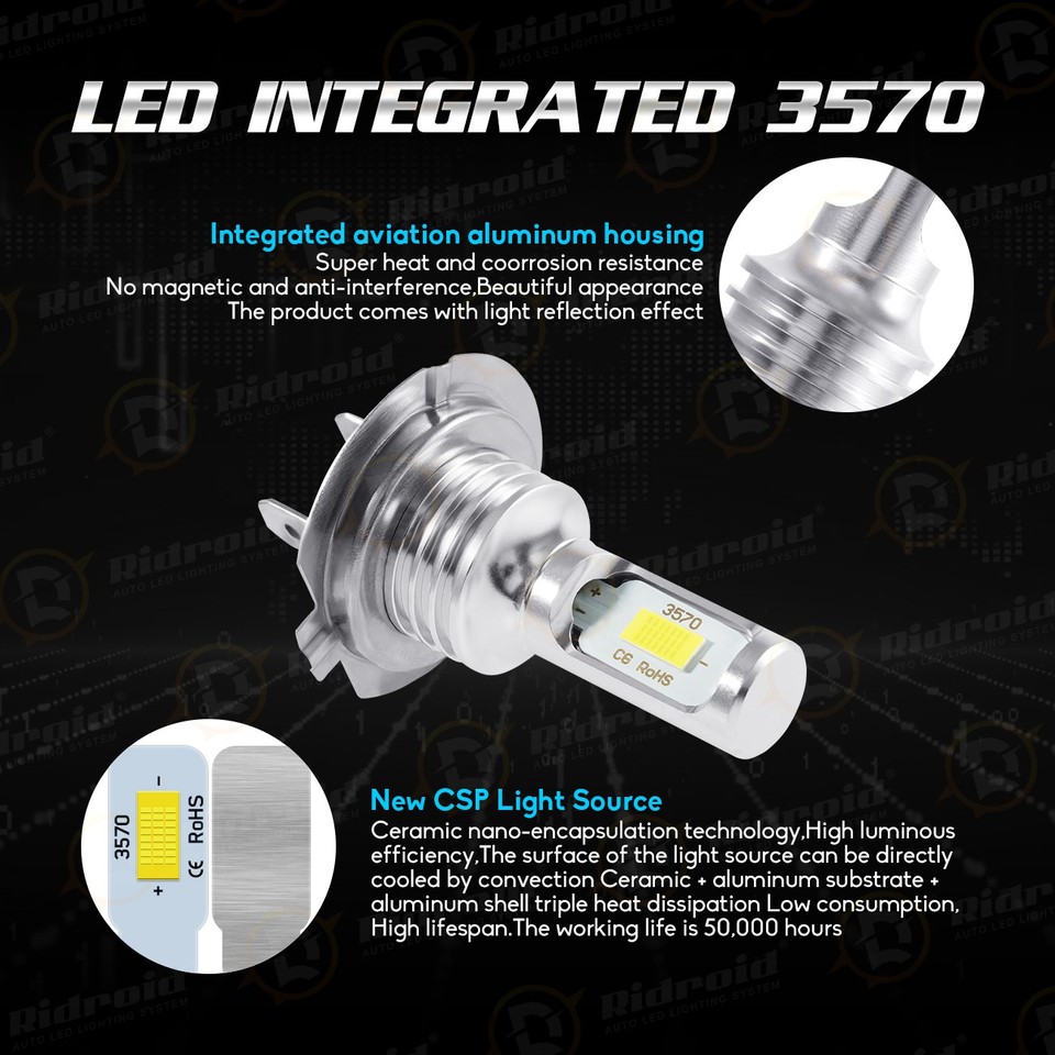 H7 LED Headlight Bulb Kit High/Low Beam 80000LM Super Bright 6500K ...