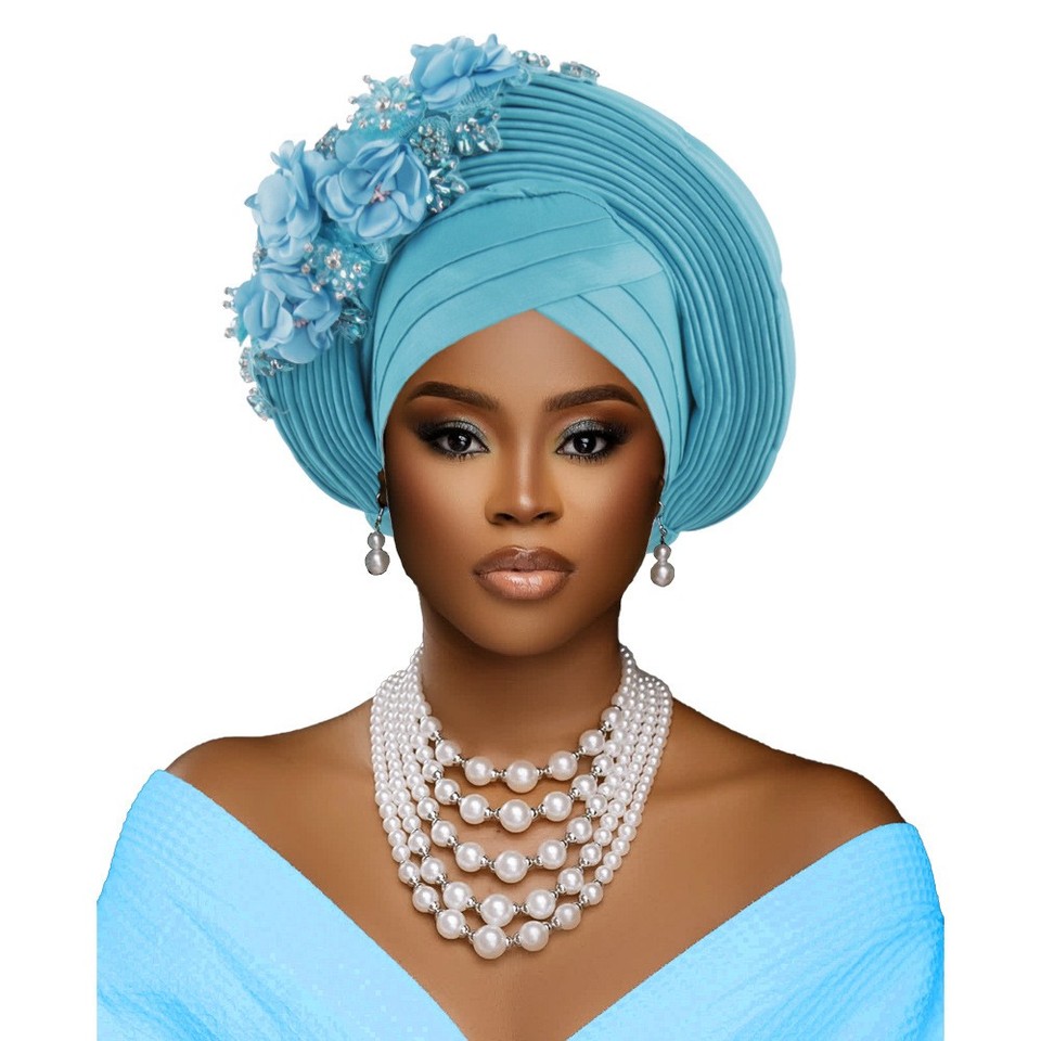 Aso Oke Auto Gele Flower Headtie Cap Flower African Beanie Wedding ...