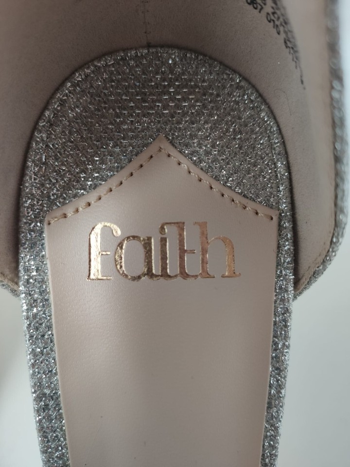 Faith Size 6 Kitten Heel Sandals Sparkly Silver Prom Wedding Stiletto ...