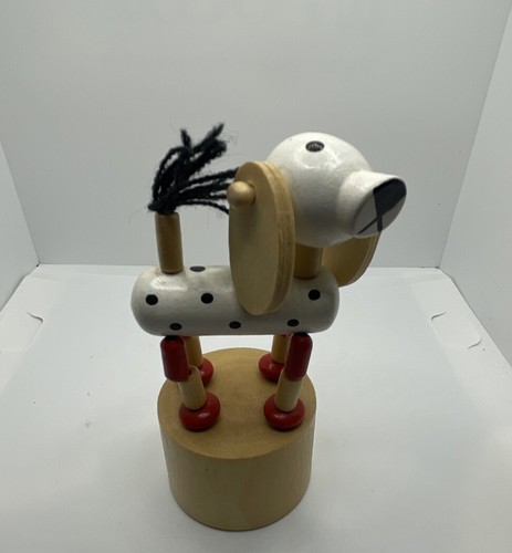 Vintage Wooden Dog Thumb Collapsible Puppet Push Button Vintage Toy 4 1 ...