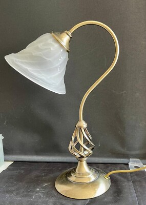 Vintage Brass Brushed Table Lamp Bell Shaped Glass Shade | eBay
