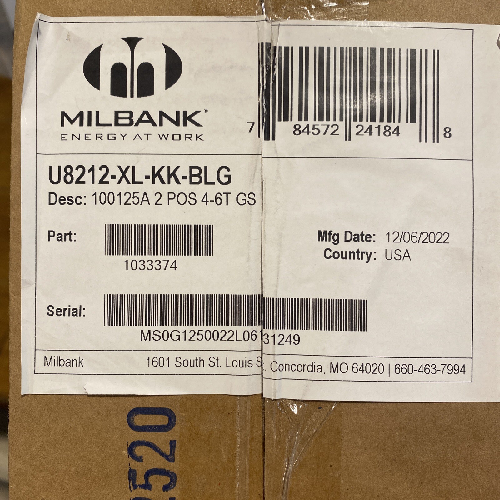 U8212-XL-KK-BLG 2 Gang Meter Base Milbank. 100 amp per position. 200 ...