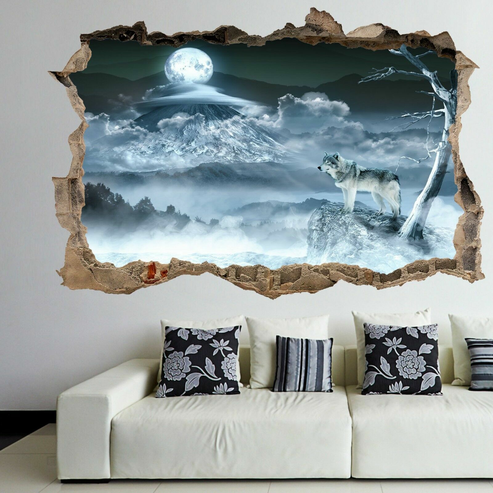 Wolf Moon Night Wall Art Stickers Mural Decal Kids Room Home Office ...