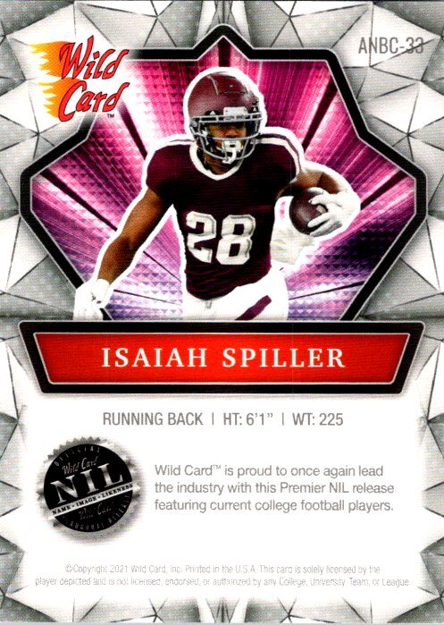 2021 Wild Card Alumination #ANBC33 Isaiah Spiller RC Texas A&M Aggies ...