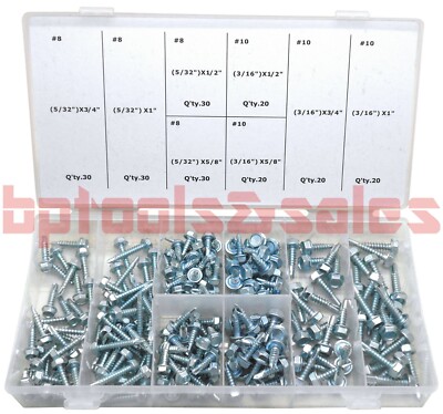 200 Pc Self Screw Assortment Set (SAE) Hex Head Self Drilling Tapping ...