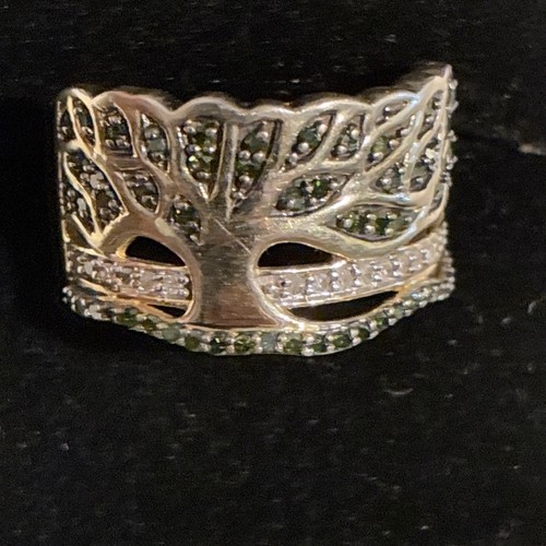 JTV GREEN & WHITE DIAMOND 14K VERMEIL OVER STERLING TREE OF LIFE RING ...