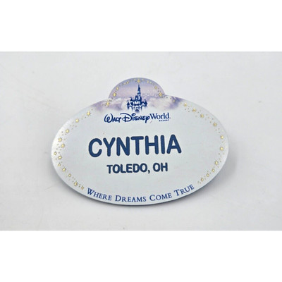 Vintage Disney World Cast Member Name Tag Cynthia with Castle & Pixie ...