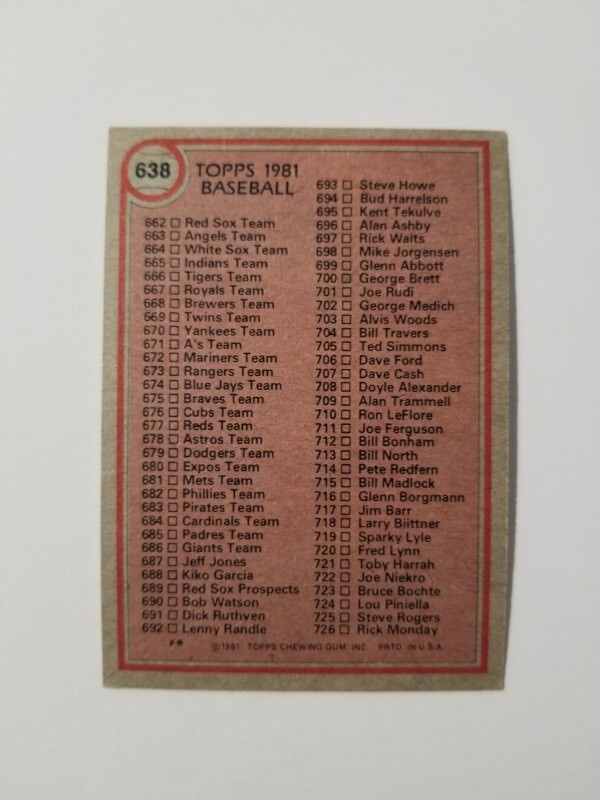 CHECKLIST 606-726 1981 TOPPS BASEBALL CARD #638 UNMARKED | eBay