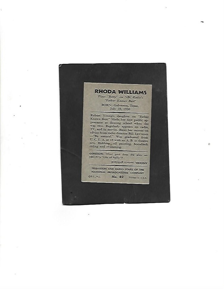 1953 Bowman NBC TV Radio Stars # 82 Rhoda Williams | eBay