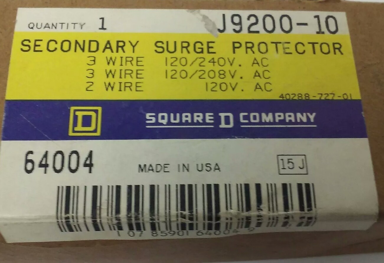 SQUARE D J9200-10 SECONDARY SURGE PROTECTOR, 2 WIRE@ 120V, 3 WIRE@ 120 ...