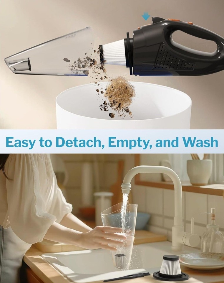 Powools Handheld Vacuum Cordless with 2 Filters, Car Vacuum Cleaner ...