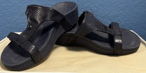 Vionic Ellie Leather Snake Strap Slip On Wedge Slide Walking Sandals ...