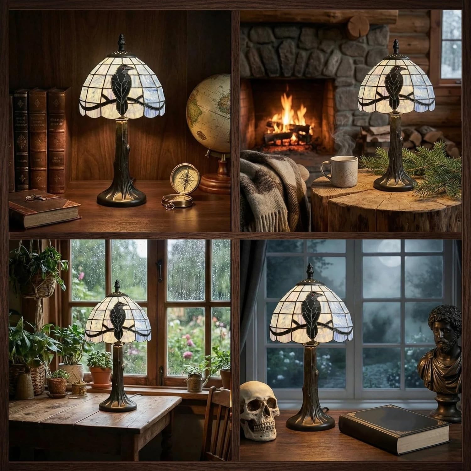 Stained Glass Raven Lamp Table Light with Handcrafted Lampshade ...