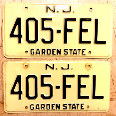 1968 NEW JERSEY BLACK STRAW AUTO PAIR SET LICENSE PLATE PLATES " 405 ...