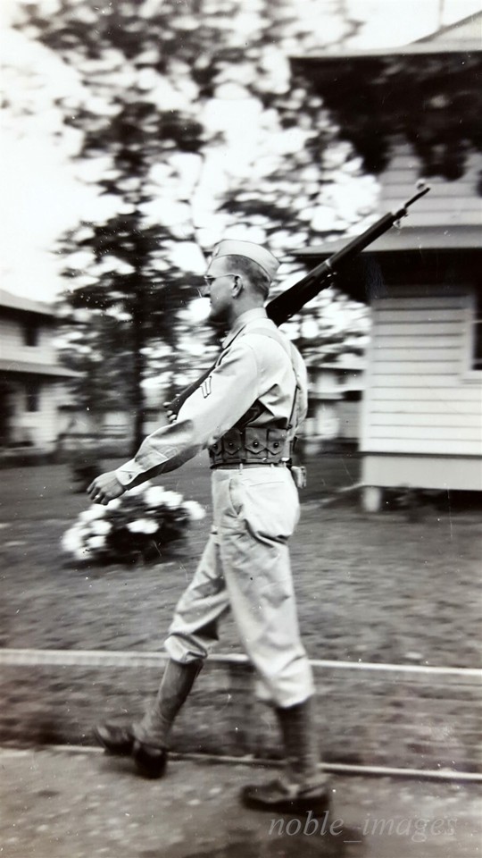 1940s WWII GI Marching with Rifle Photo B&W Snapshot | eBay