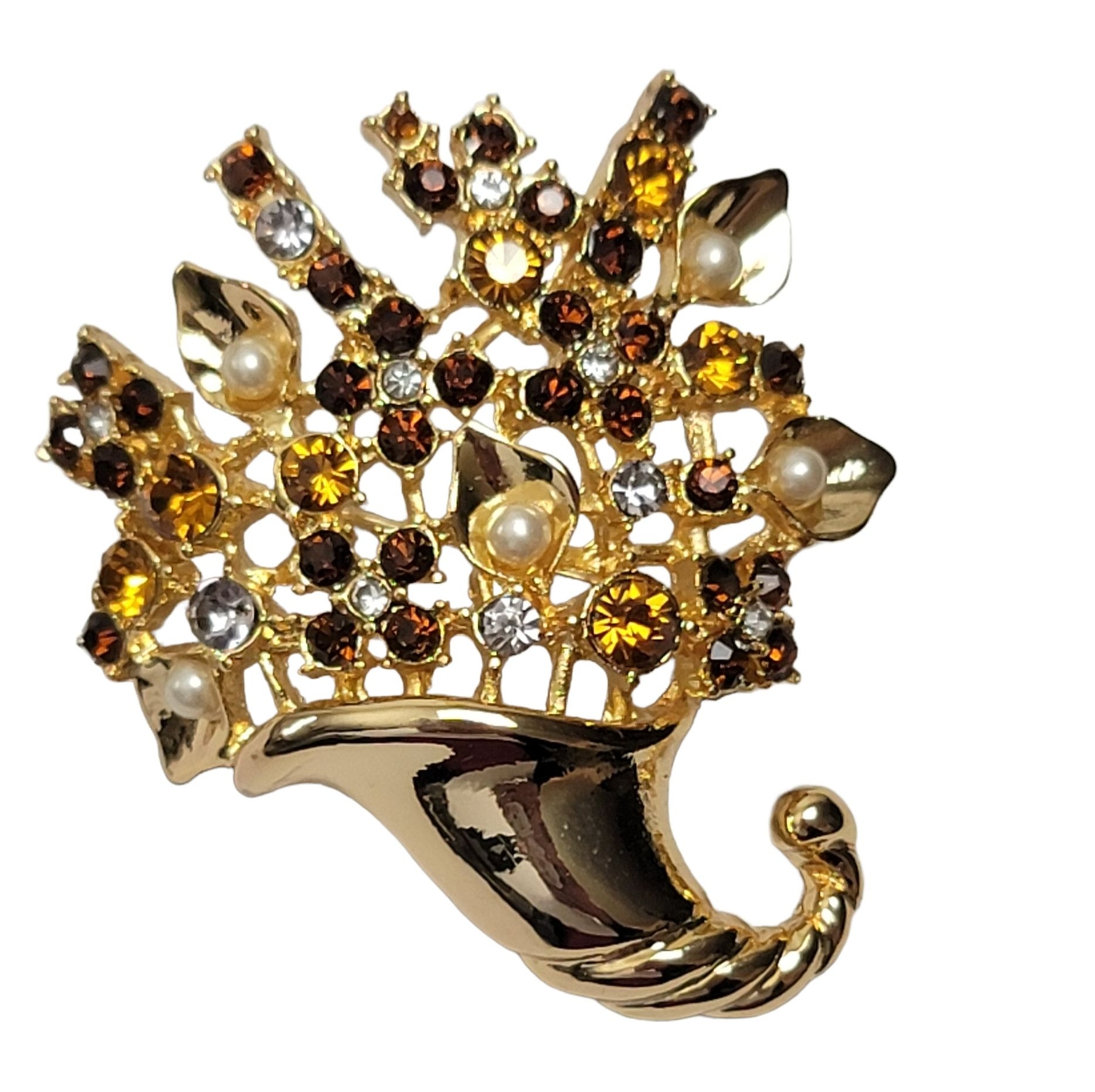 Talbots Gold Tone Faux Real Multi Autumn Color Rhinestone Cornucopia ...