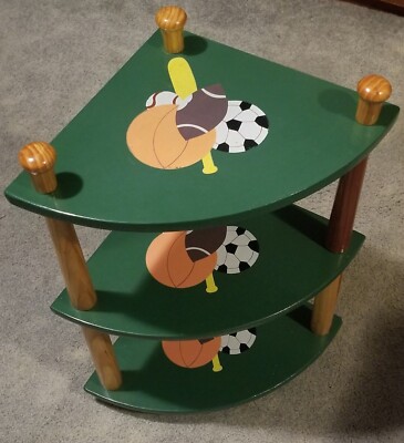 3 Tier Wooden Sports Corner Display Shelf Baseball Football Basketball ...