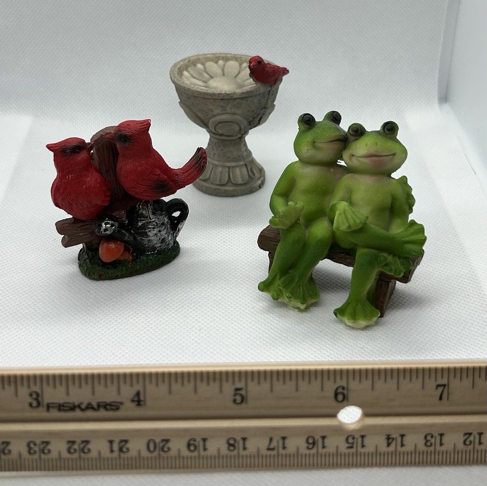 Fairy Garden Animals Frogs on Bench Cardinals Bird Bath Mini Figurines ...
