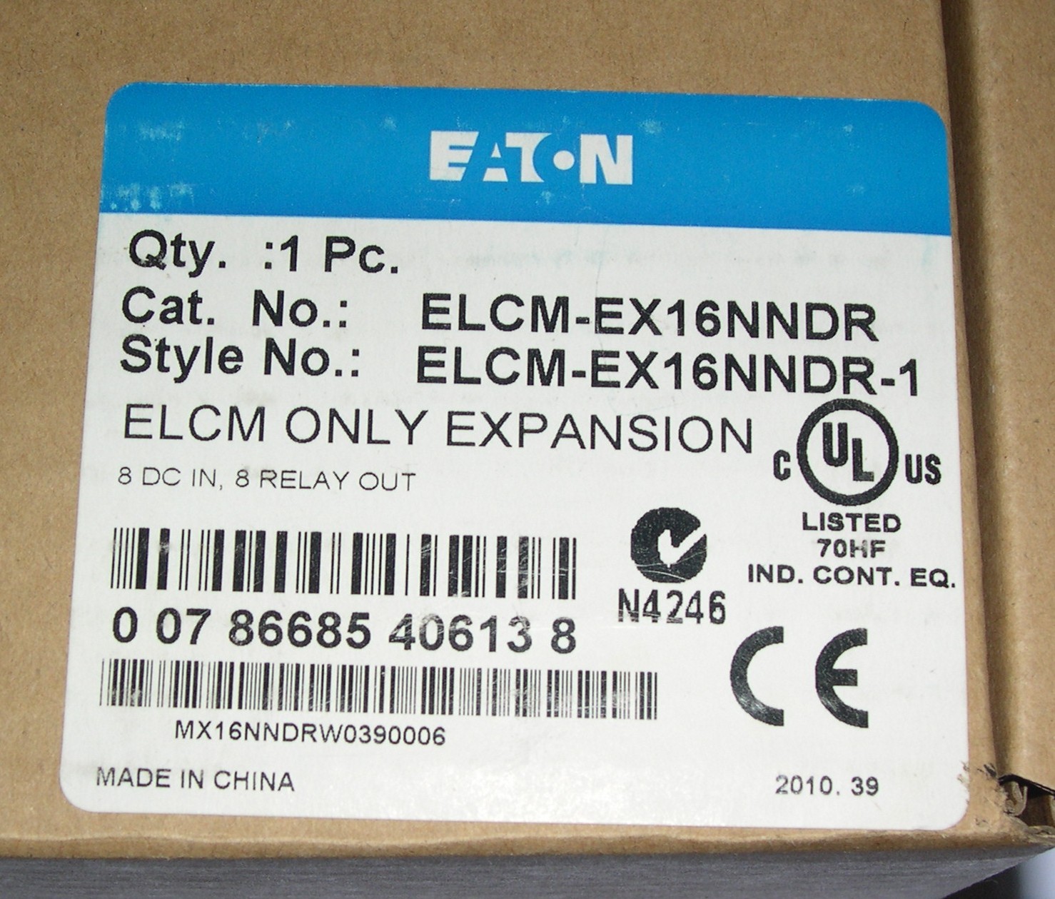 EATON, ELCM-EX16NNDR, PLC EXPANSION UNIT WITH 8 IN AND 8 RELAY OUT, NEW ...