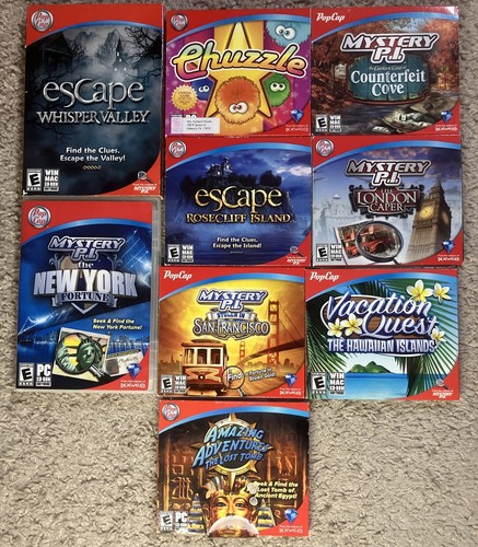 Pop Cap PC Games Mystery PI Hidden Object Puzzle Active Chuzzle Lot of ...