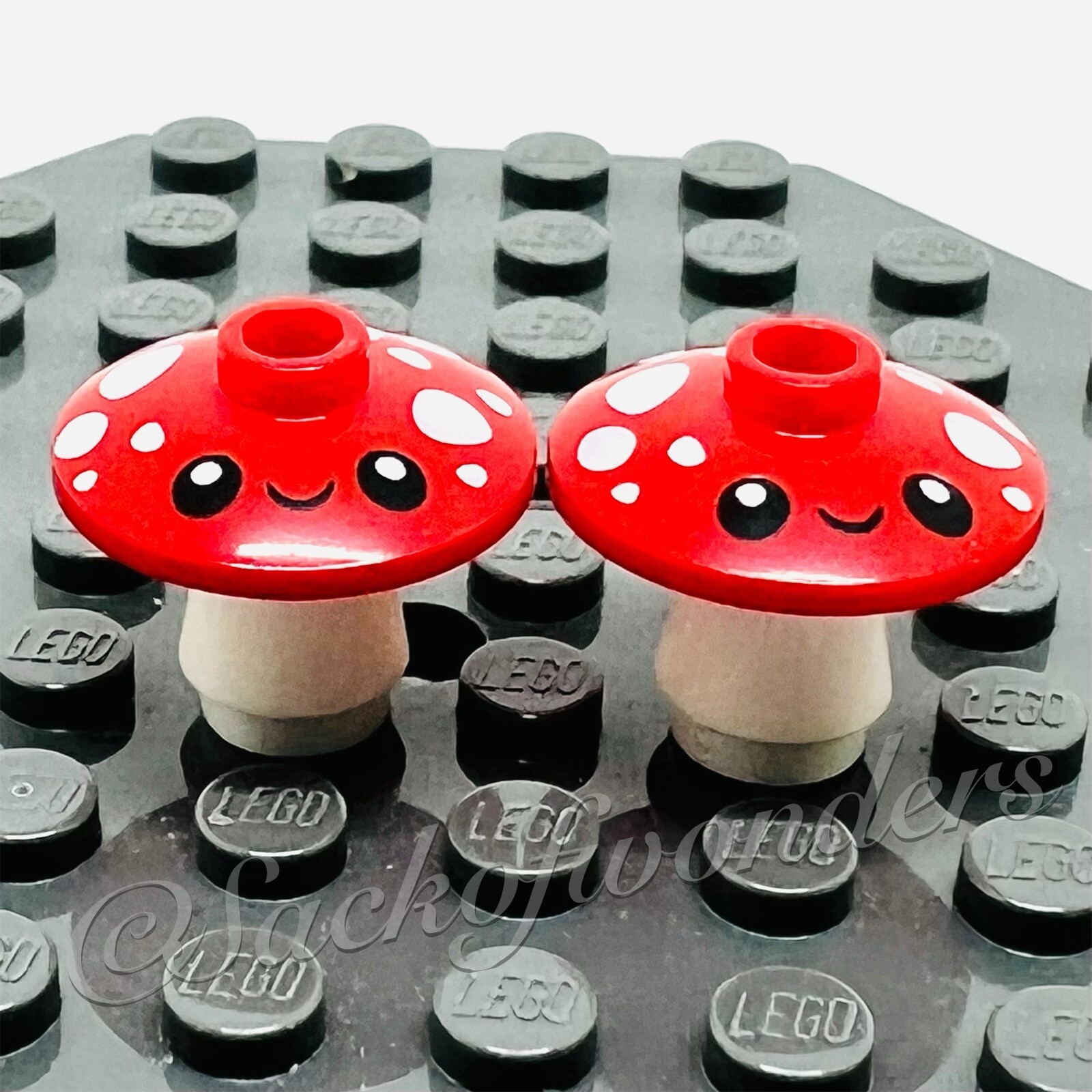LEGO - 2X Mushrooms Red White Spots Plants Food Happy Face Castle ...