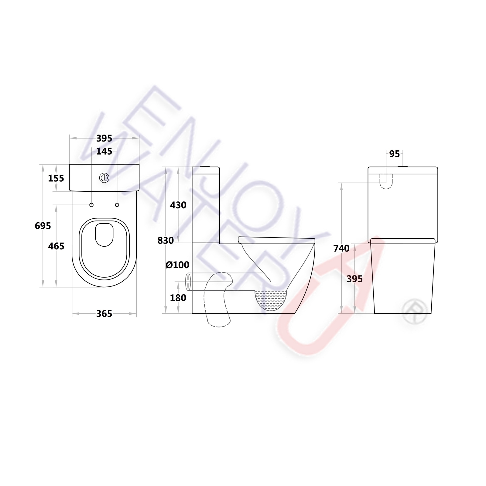Back to Wall Box Rim Dual Flush Ceramic Toilet Suite S P Trap Soft ...