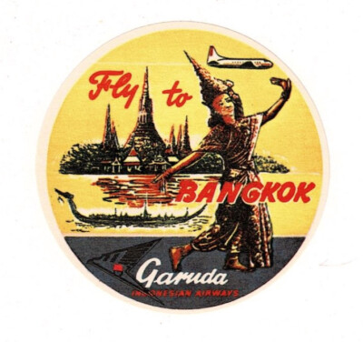 Vintage GARUDA Airlines Vintage Paper Travel Label Suitcase Decal 2-7/8 ...