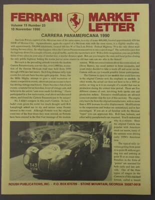 Nov. 10 1990 FERRARI MARKET LETTER - Carrera Panamericana 1990 nm/mint ...