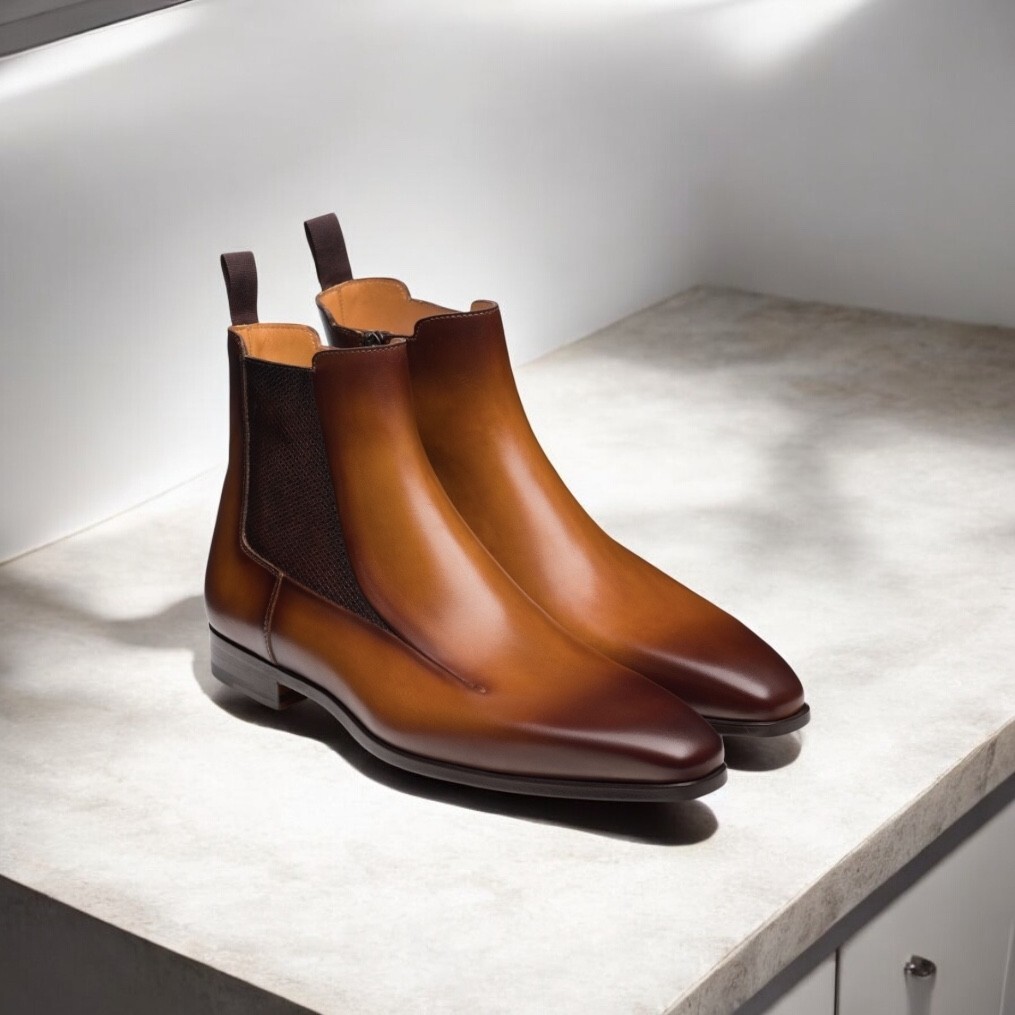 MAGNANNI NAVARO Chelsea Boots – Brown Calf Leather,Handmade Luxury