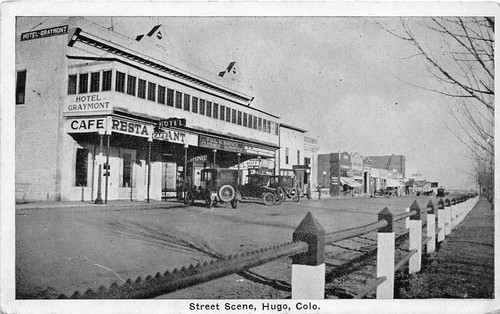 H52/ Hugo Colorado Postcard c1920 Street Scene Hotel Graymont Café 96 ...
