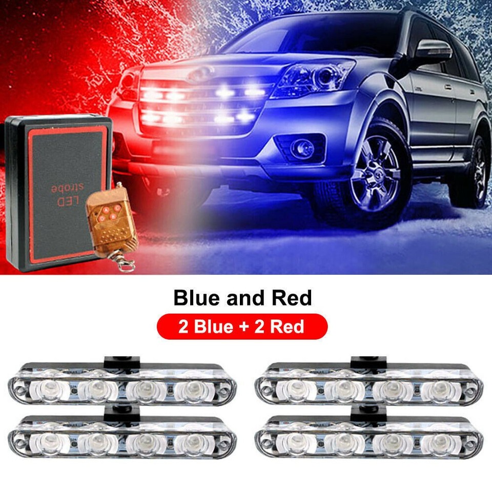 16 LED Car Red/Blue Police Strobe Flash Light Truck Dash Warning Lamps ...