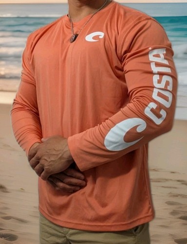 Men Orange Costa Del Mar Fishing 🎣 Sun Tee XL | eBay