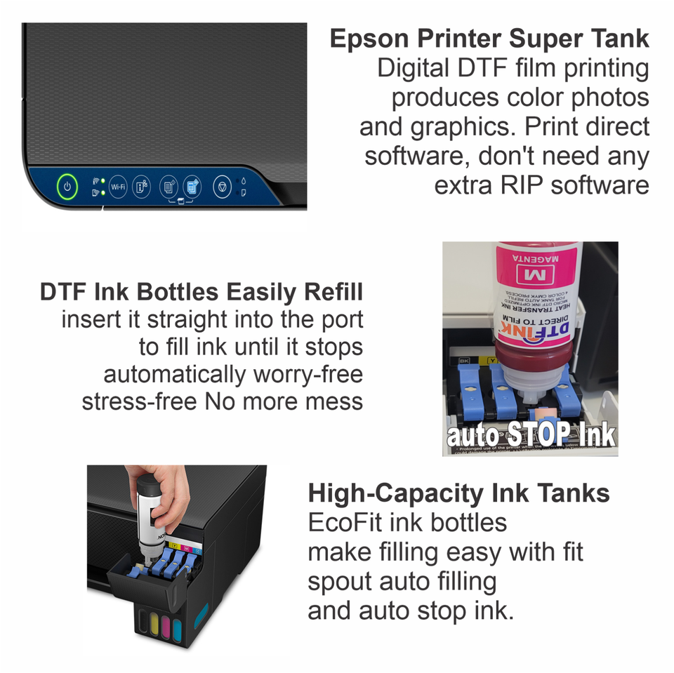 Epson Printer with DTF ink- Heat Press Machine 15x15 T-Shirt Print ...