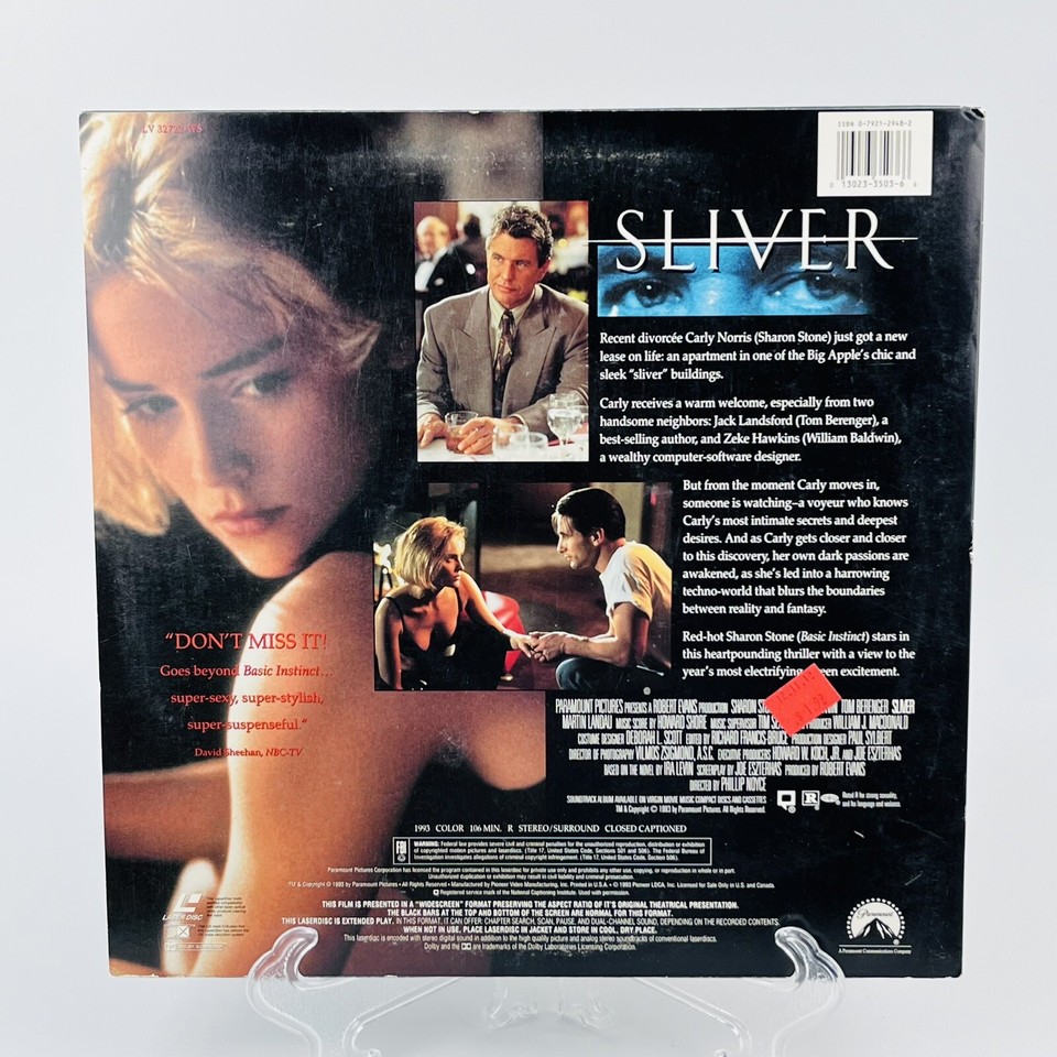Sliver Laserdisc Extended Play Movie Sharon Stone, Excellent Condition ...