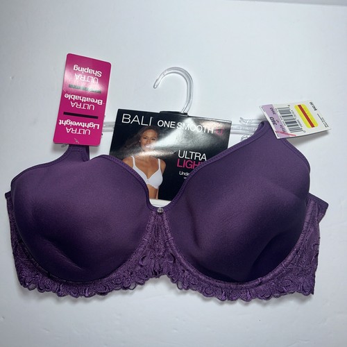 Bali One Smooth U Ultra Light Embroidered Underwire Bra 3443 Purple 36D ...
