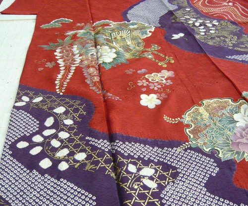 Japanese kimono antique Furisode Hand-squeezed running water princess ...