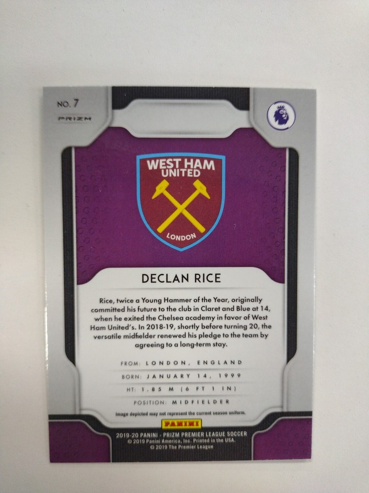 DECLAN RICE 2019-20 PANINI PRIZM EPL GREEN WAVE PRIZM ROOKIE RC #7 | eBay