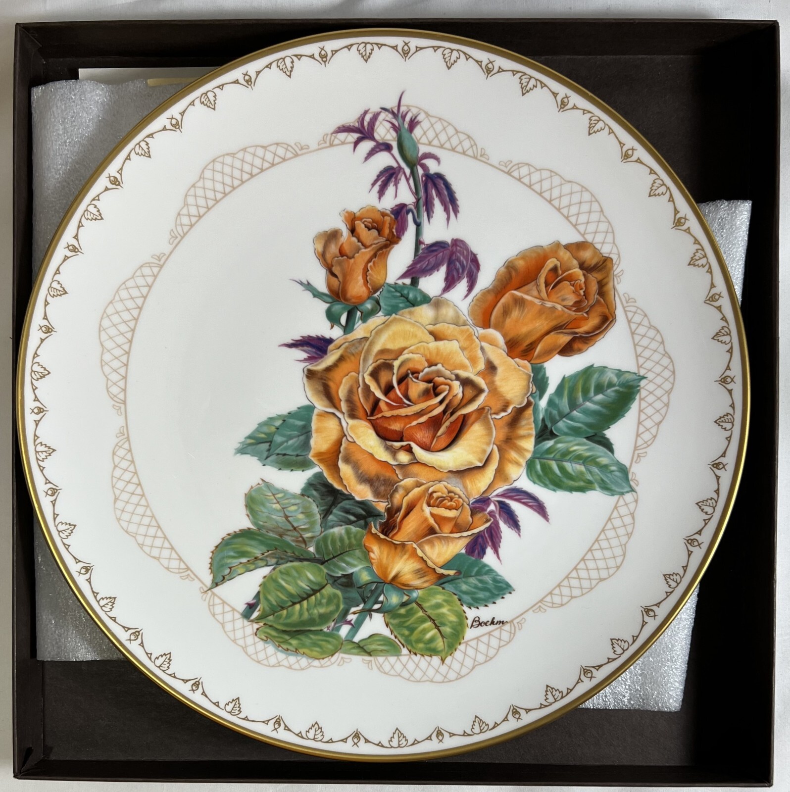 Edward Boehm Porcelain "Roses of Excellence" Plate Collection "Brandy ...