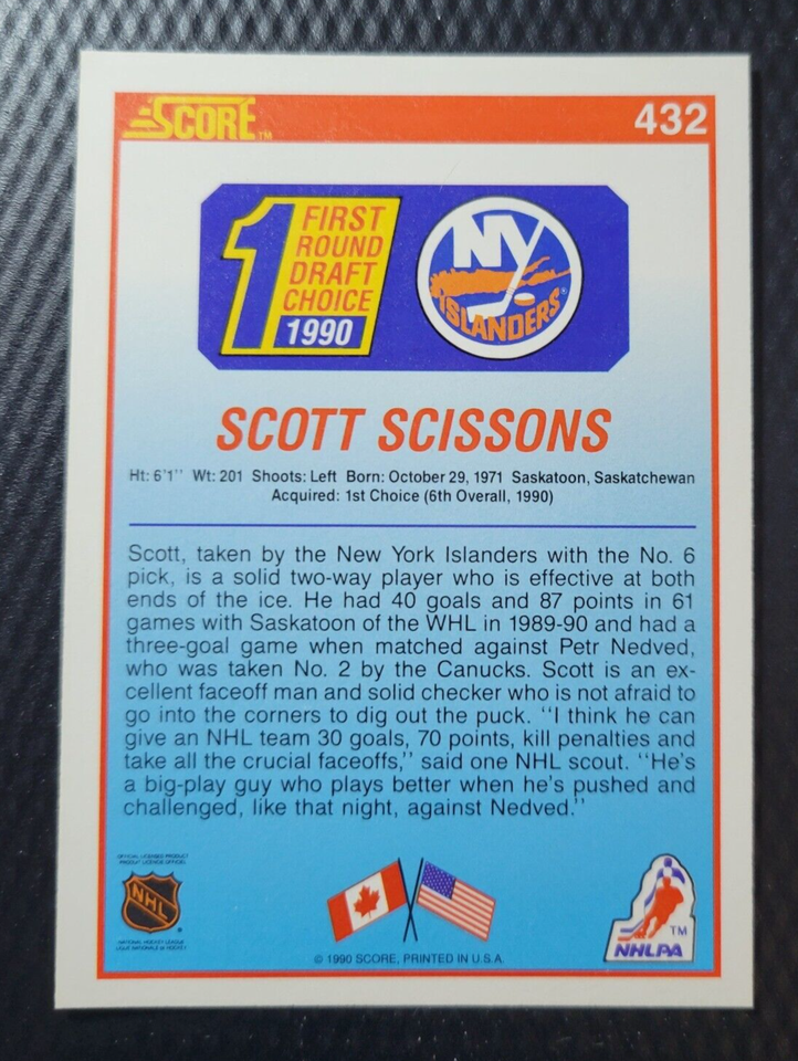 1990-91 Score American NHL Prospect SCOTT SCISSONS New York Islanders ...