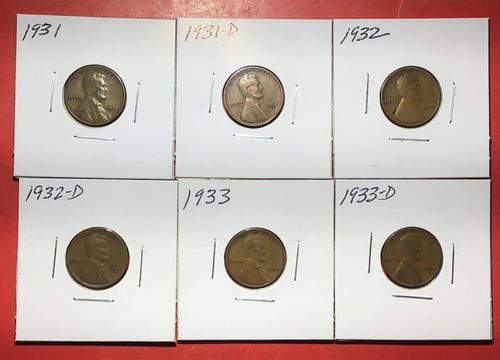 1931 1931D 1932 1932D 1933 & 1933D US LINCOLN CENTS Set of 6 Assorted ...